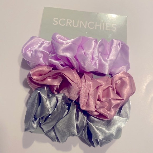 Accessories | Silky Pink Purple And Green Scrunchies Set | Poshmark